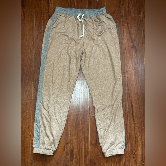 Pants & Jumpsuits | Tan Jogger Pants With Gray Stripe | Poshmark